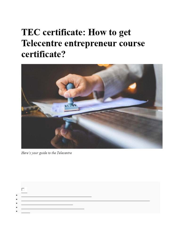 TEC Certificate: How To Get Telecentre Entrepreneur Course Certificate ...