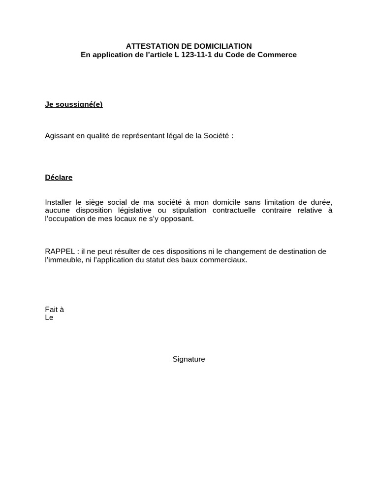 Attestation de Domiciliation | PDF