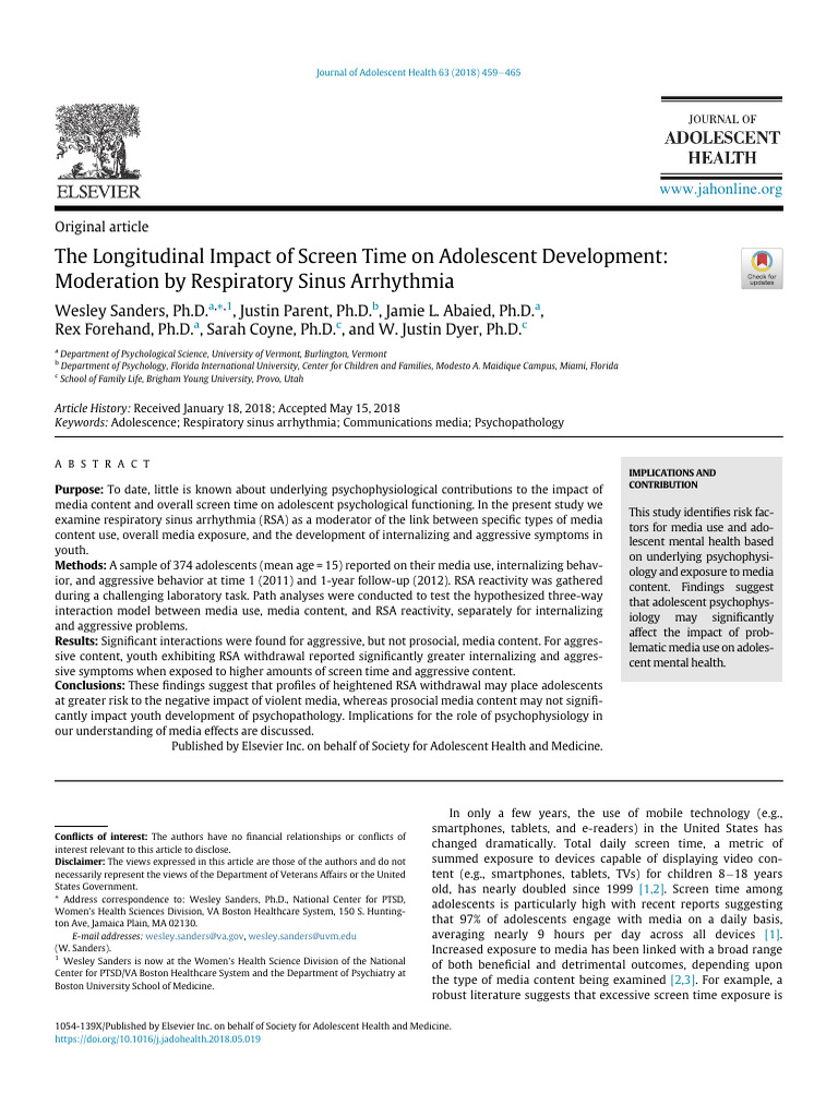 the longitudinal impact of screen time on adolescent development | PDF