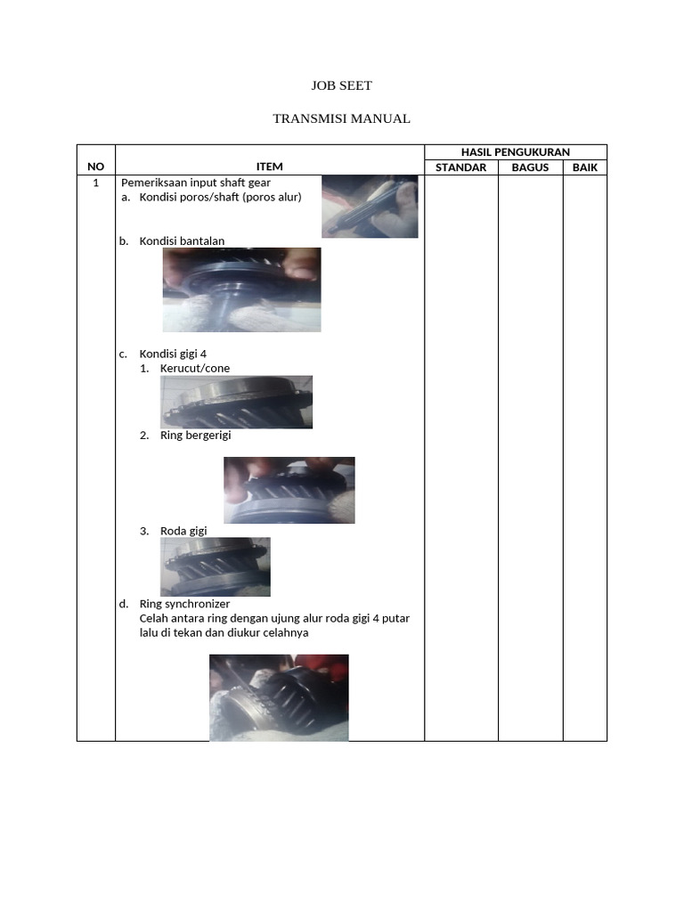 TRANSMISI MANUAL job seet | PDF