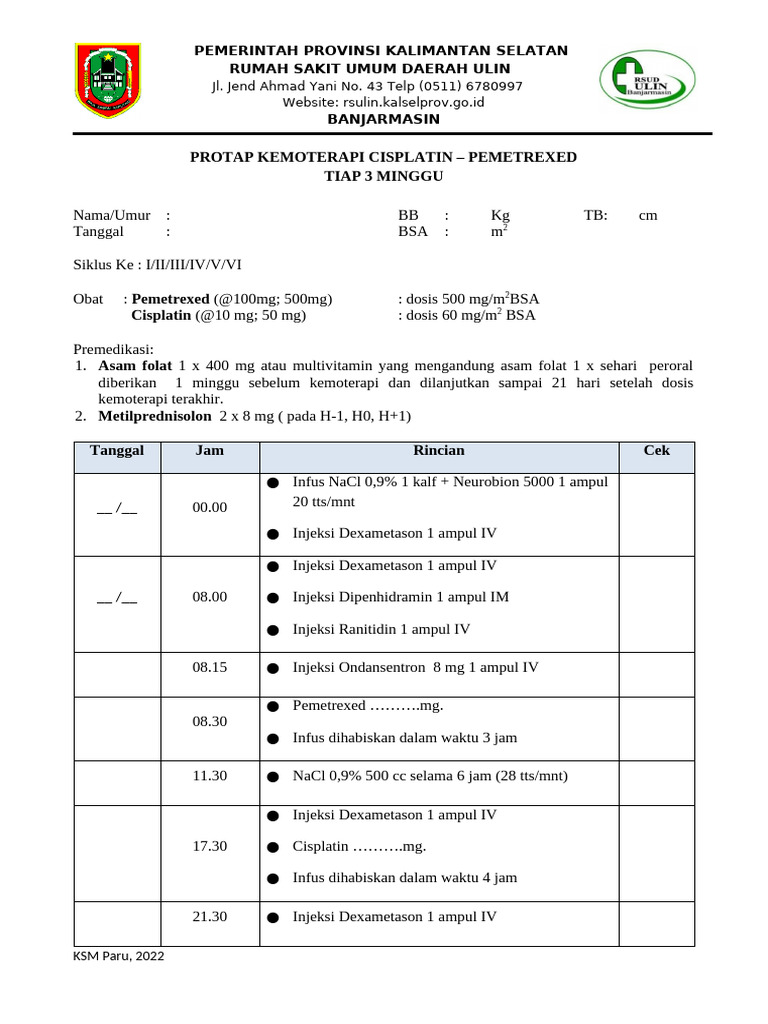 PROTOKOL KEMOTERAPI KSM PARU (060422)(1) (2) | PDF