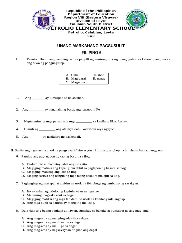 PT - Filipino 6 - Q1 | PDF
