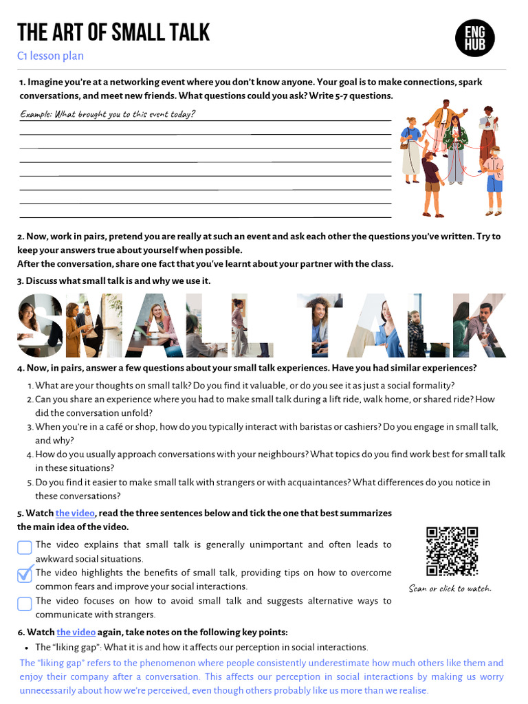 С1 The Art of Small Talk First lesson A4 Worksheet TV | PDF
