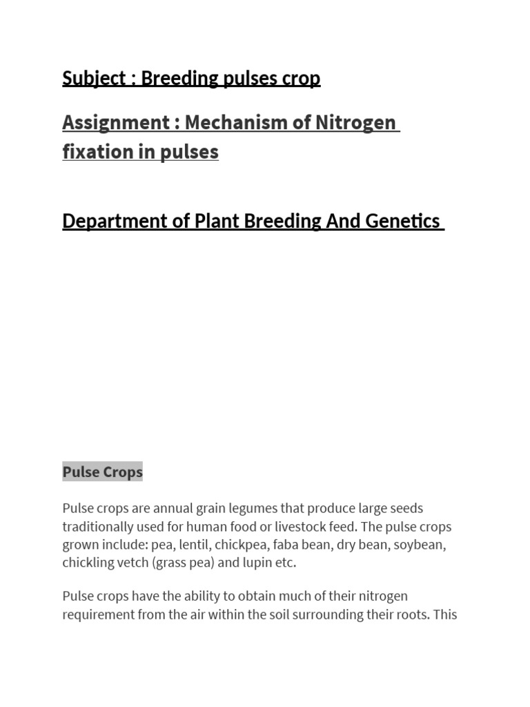 Mechanism of Nitrogen fixation in pulses Assignment PBG | PDF