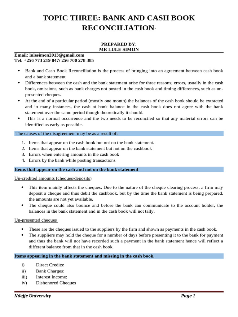 Bank Reconciliation Statement Notes | PDF | Banks | Payments