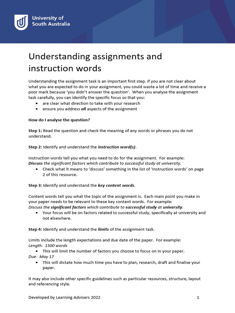 Understanding Assignments and Instruction Words - 2022 | PDF