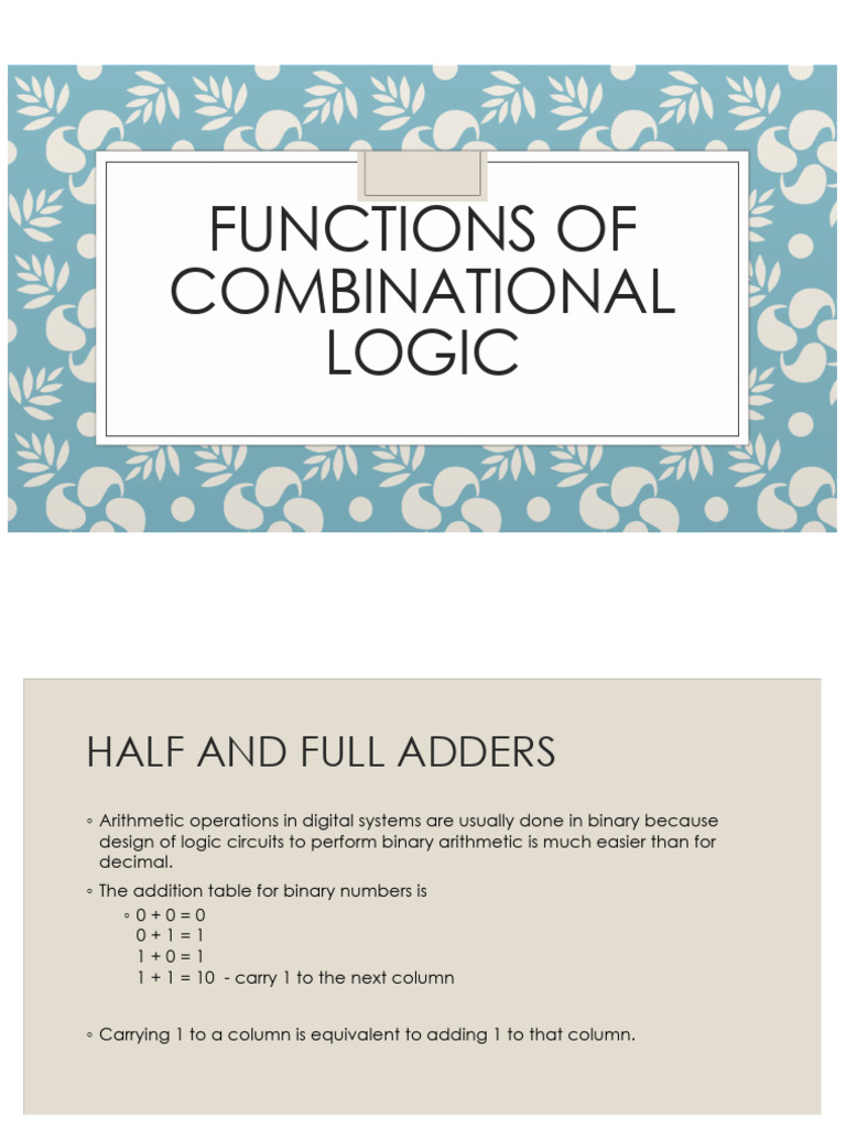 Lecture 7 Functions of Combinational Logic - 240723 - 014713 | PDF