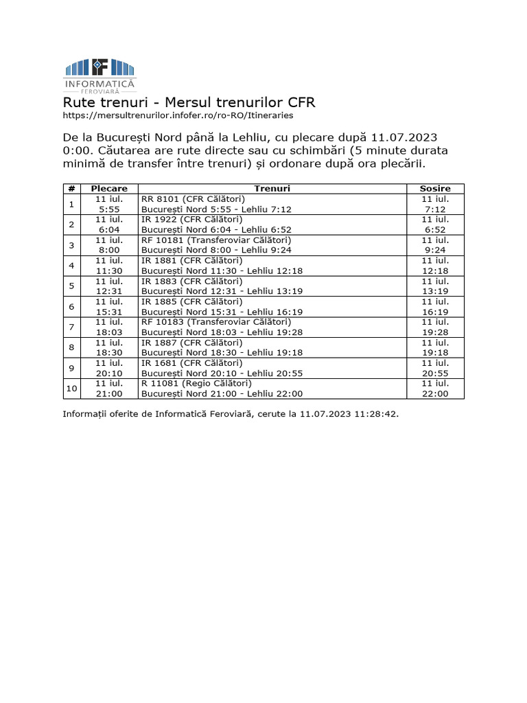 Rute 11.07.2023 Buc-Lehliu | PDF