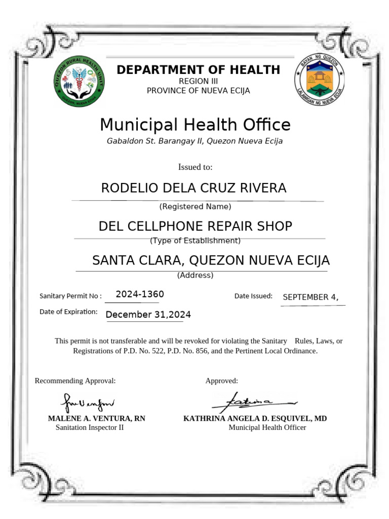 2024 SANITARY PERMIT | PDF