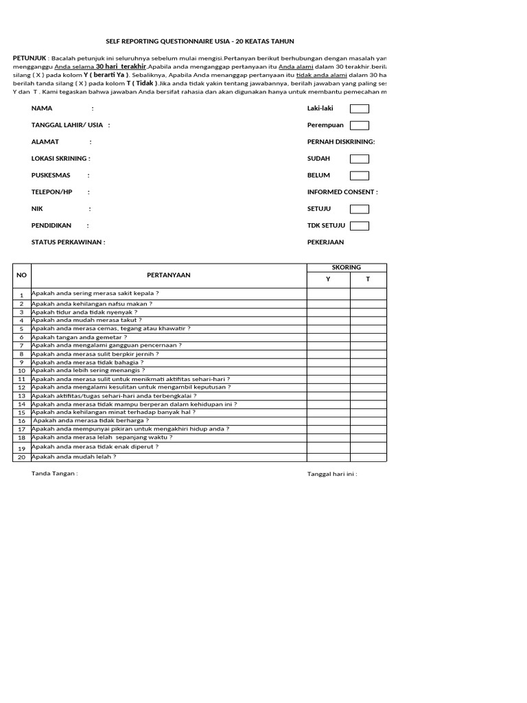 Formulir SDQ Dan SRQ Baru23 | PDF