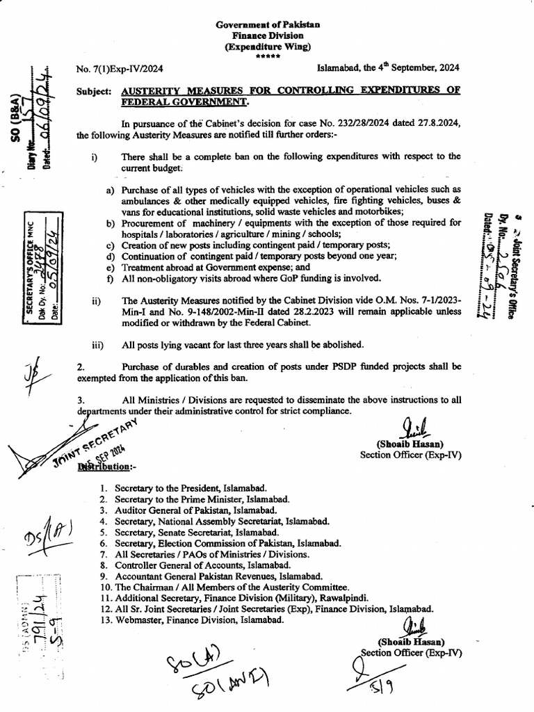 Fin Div Letter Dated 04.9.24 (Austerity Measures For Controlling ...