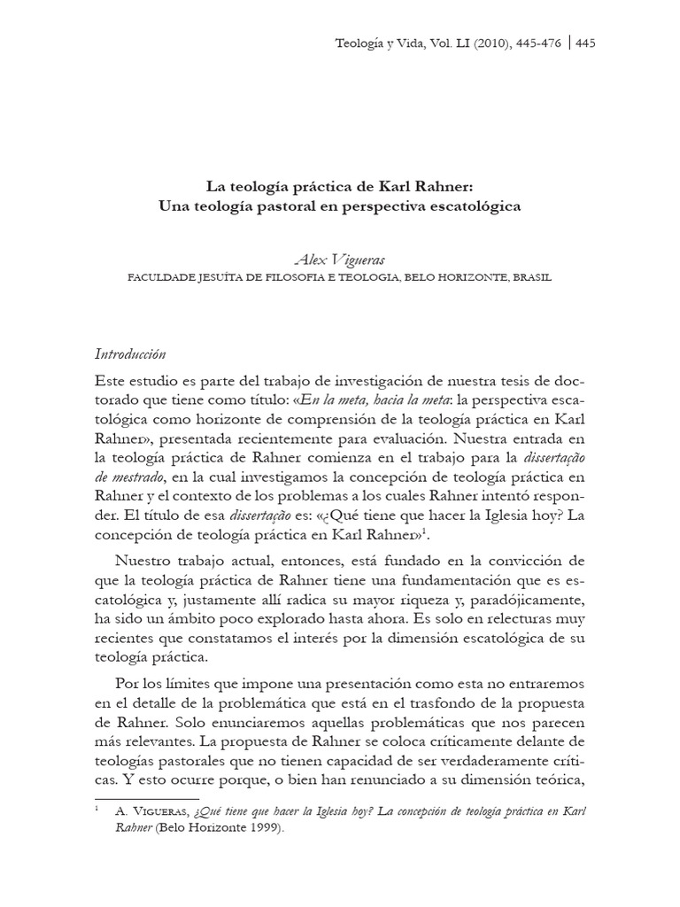 La Teologia Practica de Karl Rahner Una | PDF