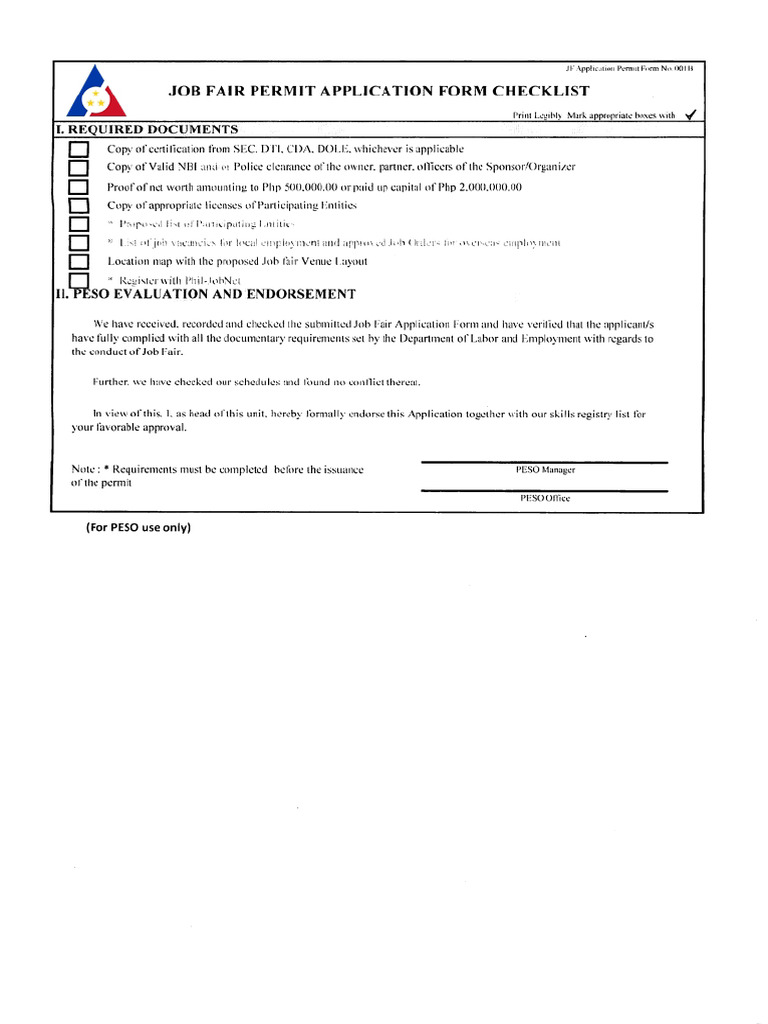 JF Application Permit Form 001B - Checklist | PDF