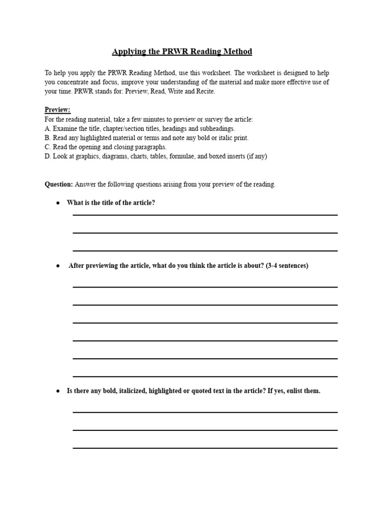 4) PRWR Worksheet - Graded | PDF