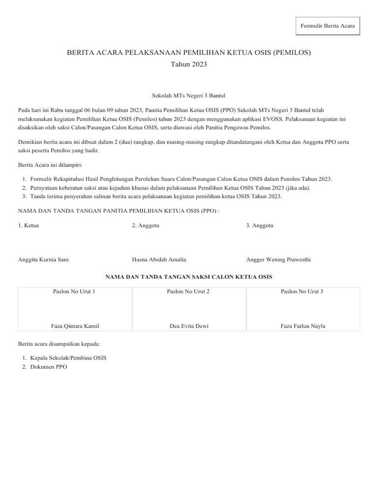 Formulir Berita Acara | PDF