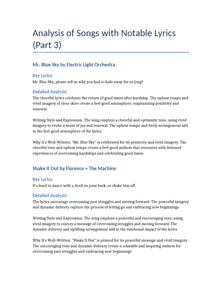 Song Lyrics Analysis Part 3 | PDF