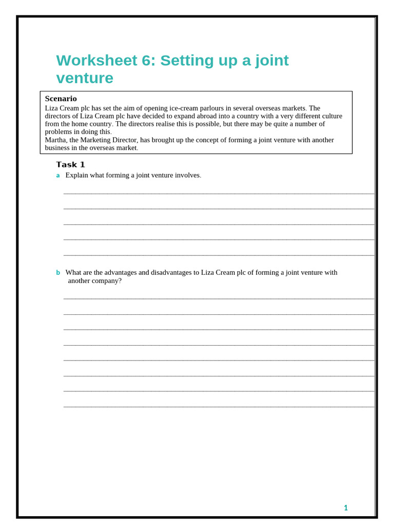 Worksheet 10 - Setting Up A Joint Venture | PDF
