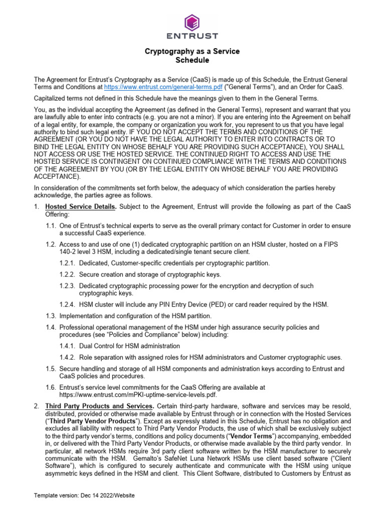 Cryptography As A Service Schedule | PDF