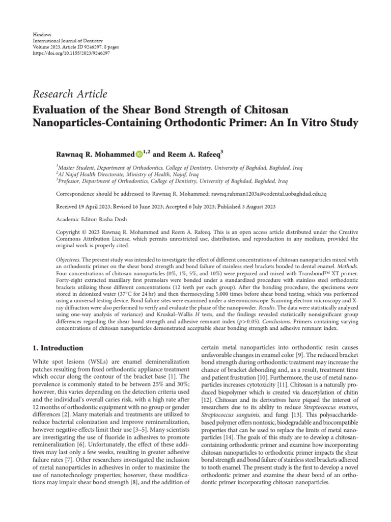 Evaluation of The Shear Bond Strength of Chitosan | PDF