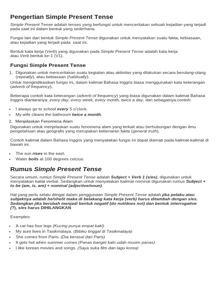 Pengertian Simple Present Tense | PDF