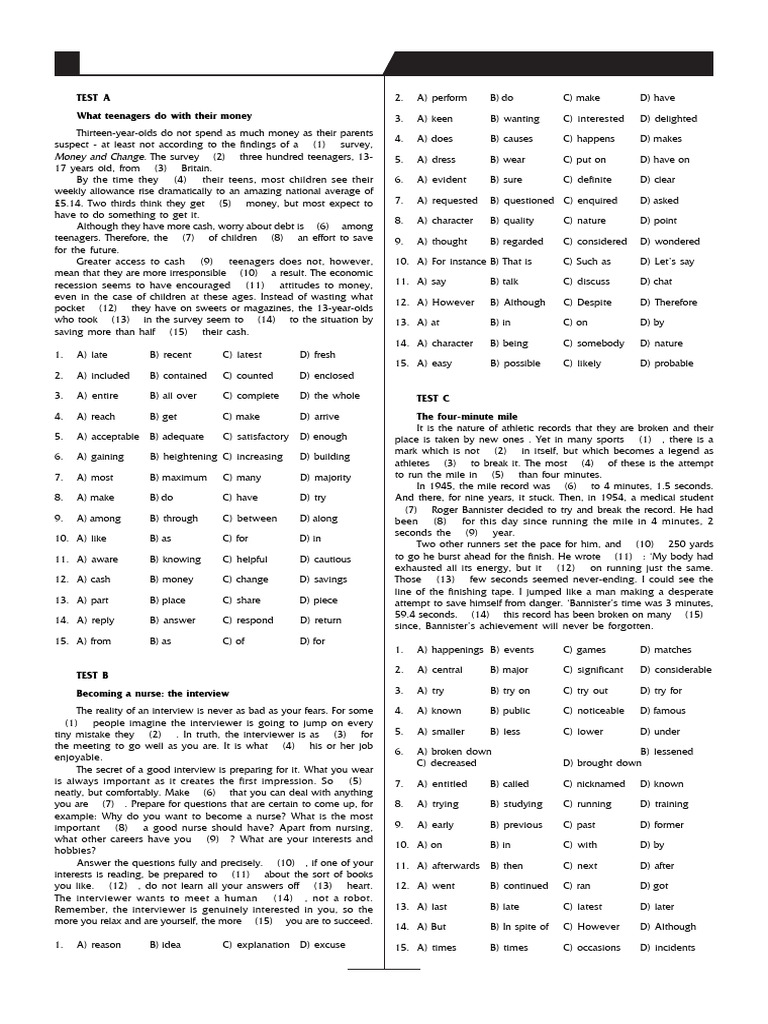 Grammar Test - Use of English | PDF
