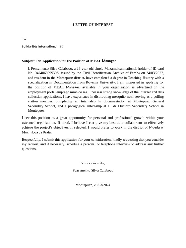 LETTER OF INTEREST | PDF