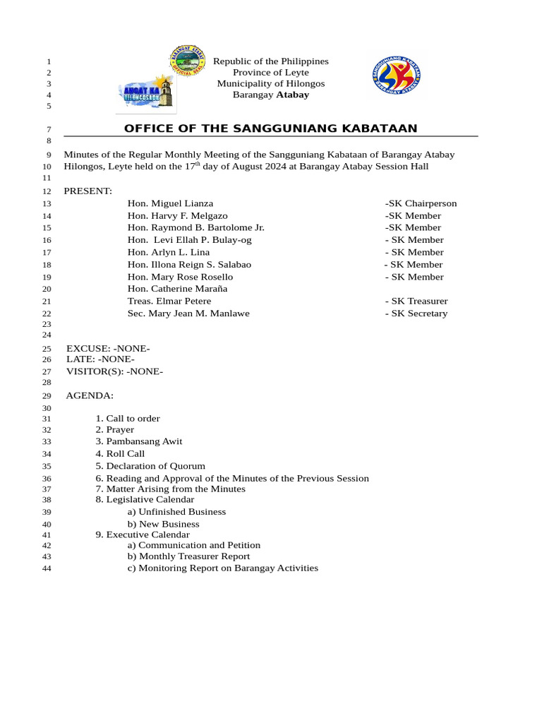 Sample Format Session Minutes | PDF