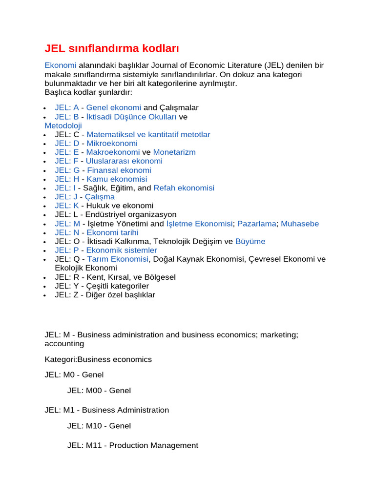 JEL Sınıflandırma Kodları | PDF