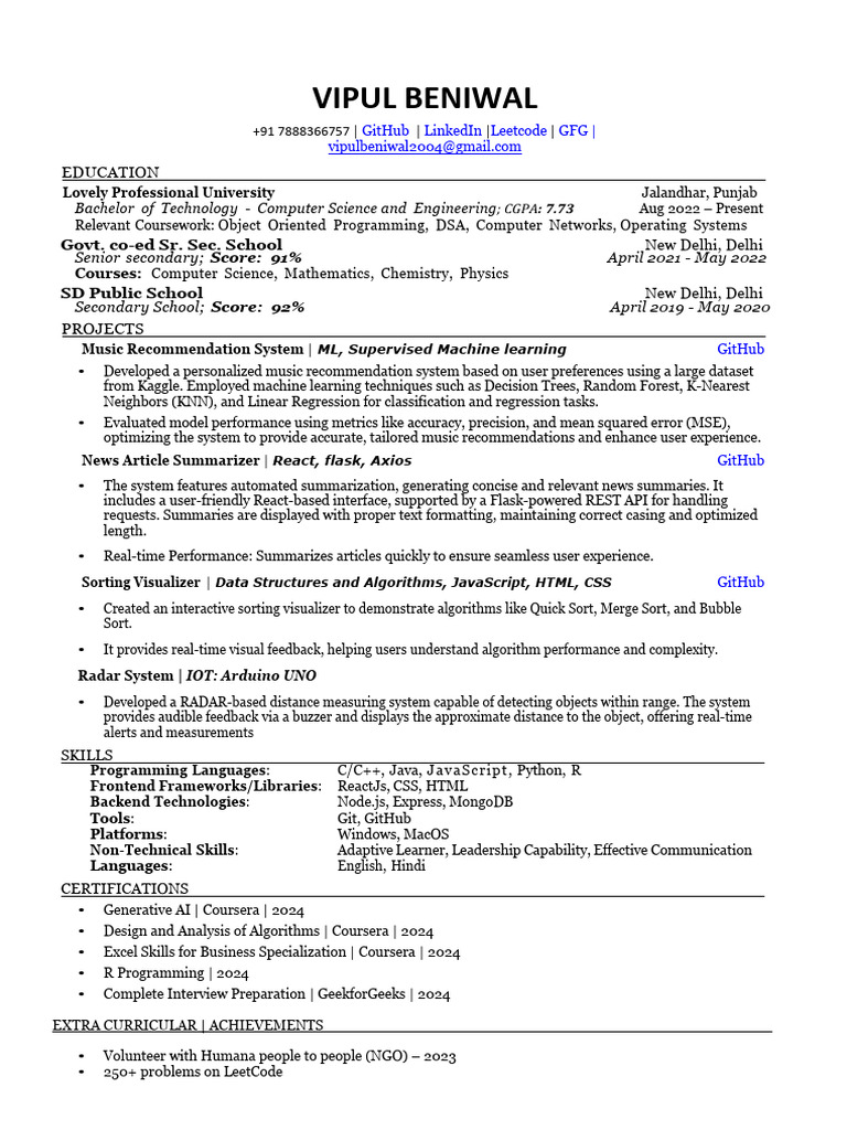 Placement Resume | PDF