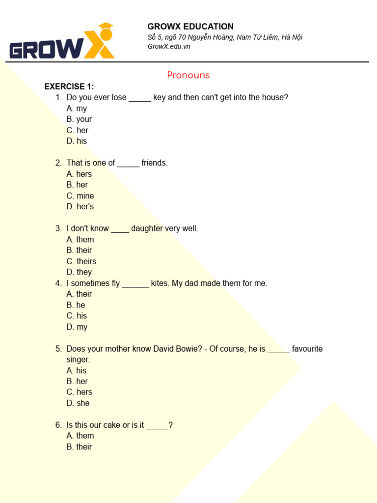 Pronouns Practice Exercises | PDF
