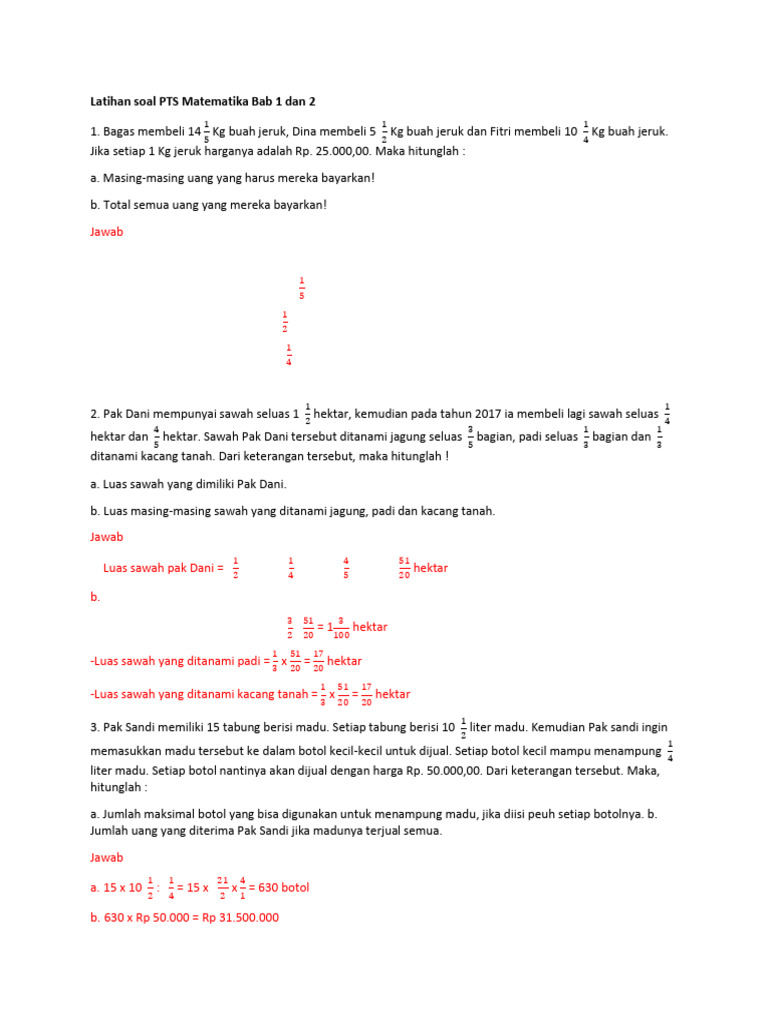 Latihan Soal PTS Matematika Bab 1 Dan 2 | PDF