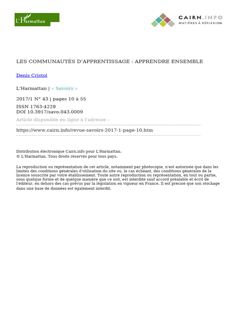 1 - Les Communautés D'apprentissage - Apprendre Ensemble | PDF
