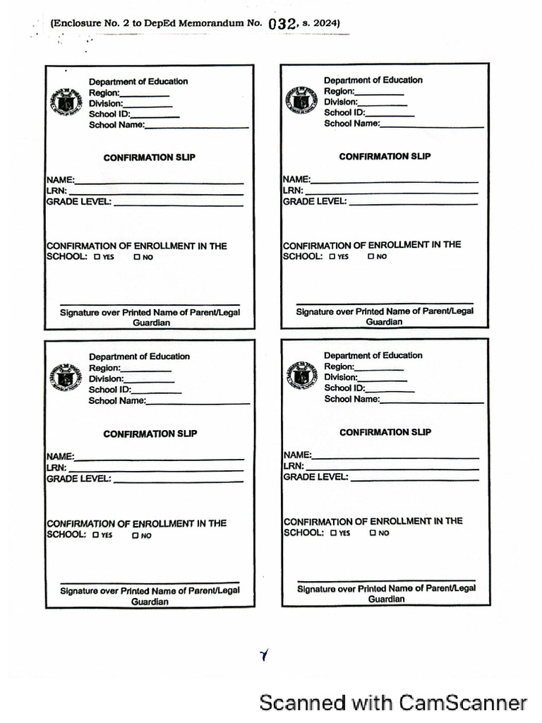 Grade 12 - Confirmation Slip | PDF