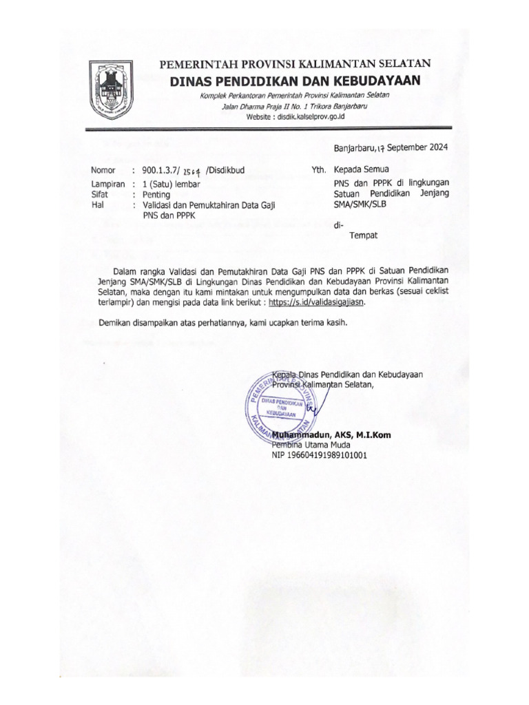 Validasi Dan Pemutakhiran Data Gaji PNS Dan PPPK | PDF