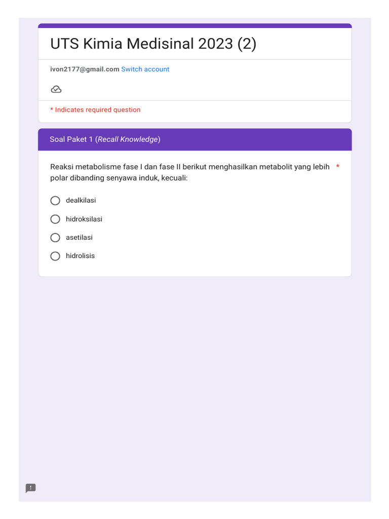 UTS Kimia Medisinal 2023 (2) : Soal Paket 1 | PDF