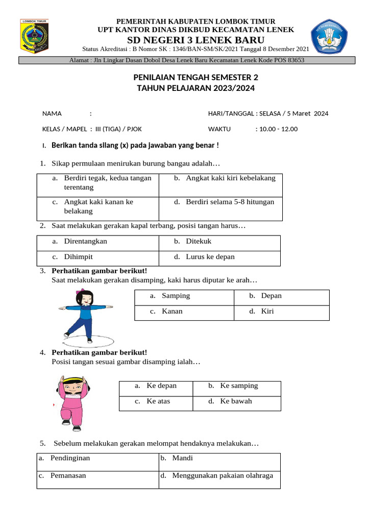 Soal PTS PJOK Kelas 3 Semester 2 | PDF