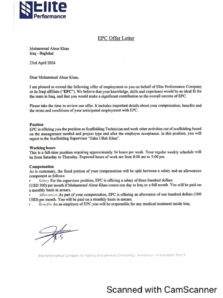 Mohammad Abrar Offer | PDF