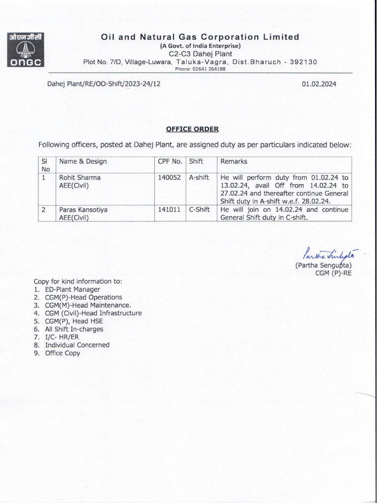 Rohit and Paras Shift Posting Order 01Feb24 | PDF