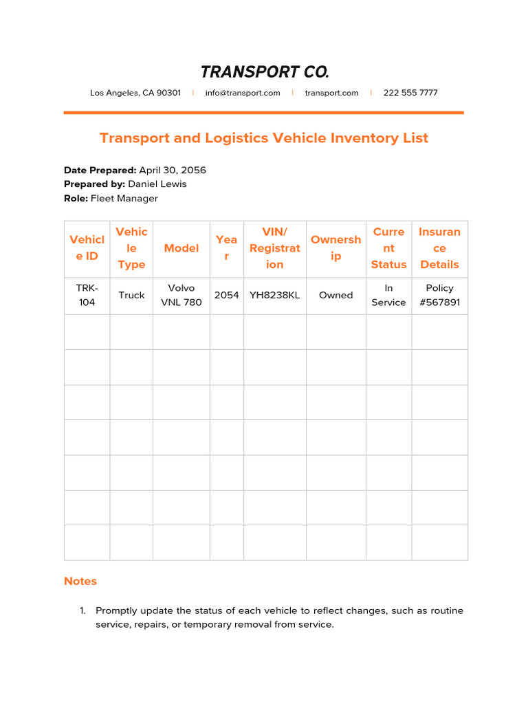 Transport-and-Logistics-Vehicle-Inventory-List-Template | PDF
