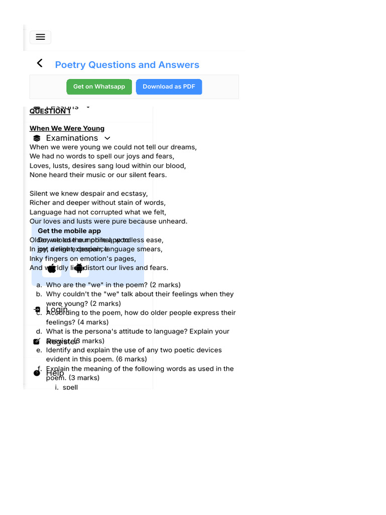 Poetry Questions and Answers - Easyelimu | PDF