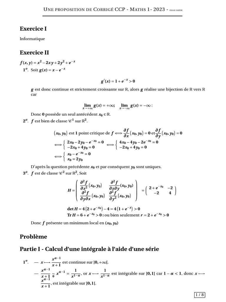 Concours Commun Polytechniques (CCINP) 2023 MP Mathématiques 1 CD | PDF