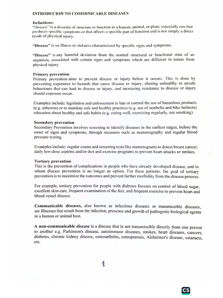 Non and Communicable Diseases Notes | PDF