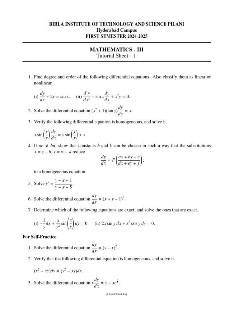 Tutorial Sheet 1 | PDF