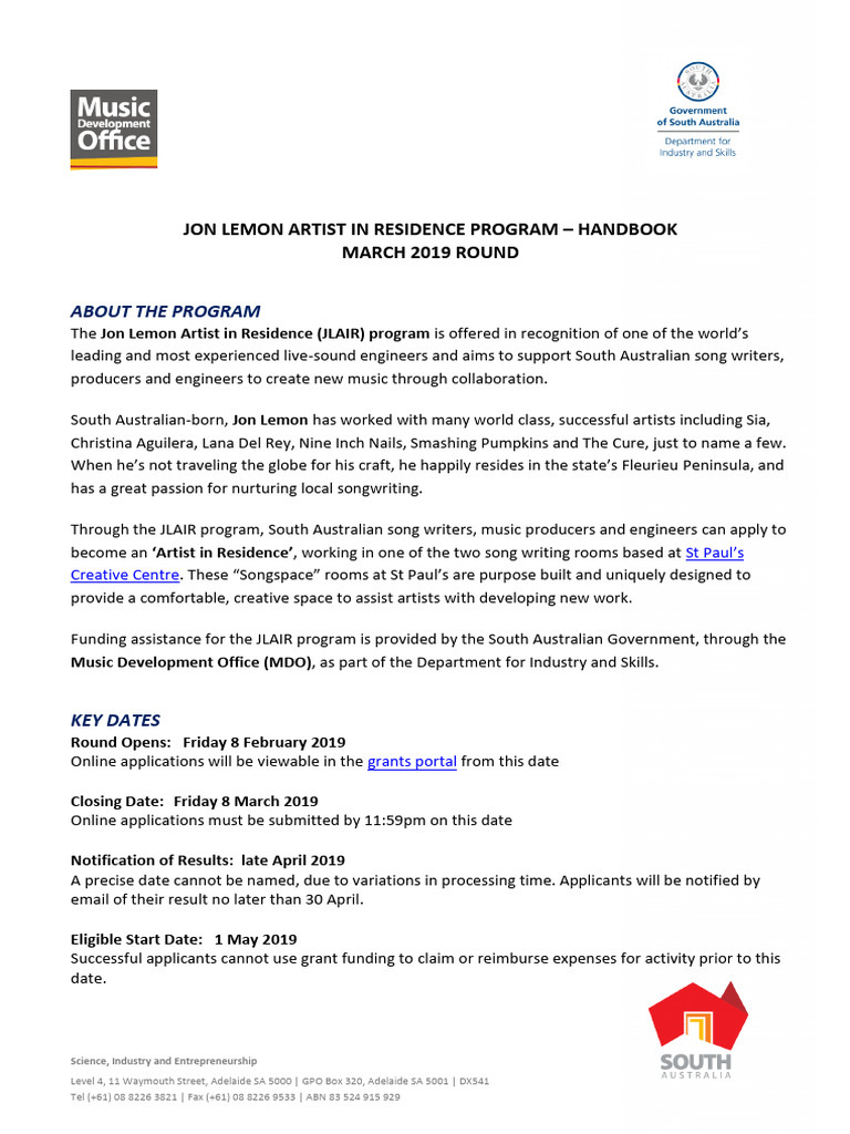 Handbook Jon Lemon Artist in Residence March 2019 | PDF