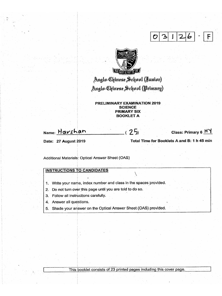 ACS Science Prelim 2019 | PDF