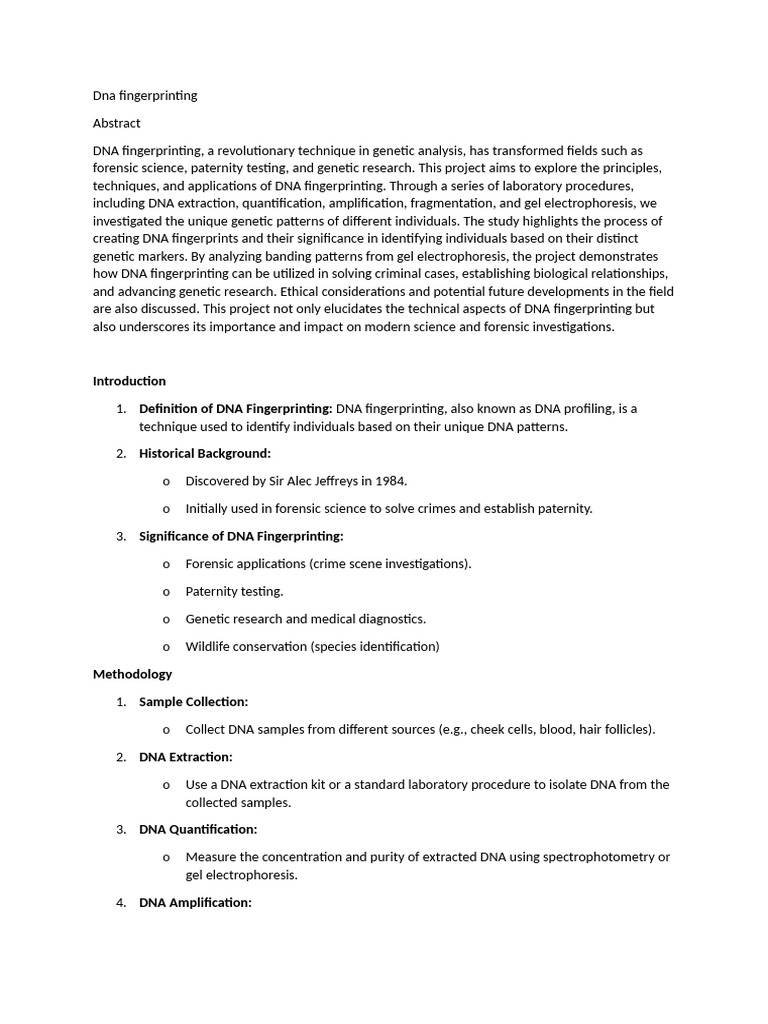 Dna Fingerprinting Project | PDF | Dna Profiling | Science & Mathematics