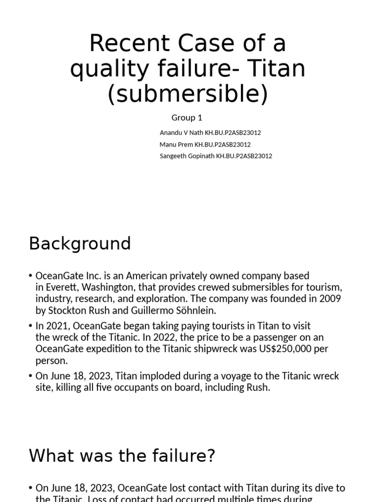 Recent Case of A Quality Failure - Titan ( | PDF