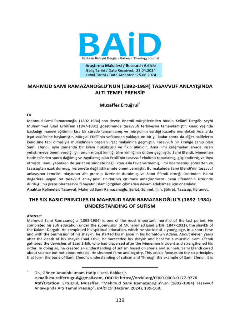 Mahmud Sami Ramazano - Lu - Nun (1892-1984) Tasavvuf Anlay - Nda Alt ...