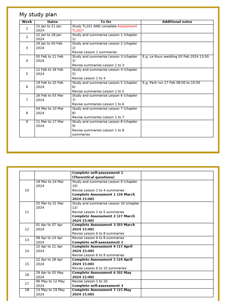 Generic study plan_S2 | PDF