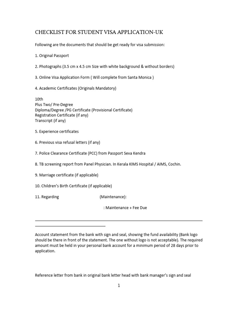 UK Updated Student Visa Checklist | PDF
